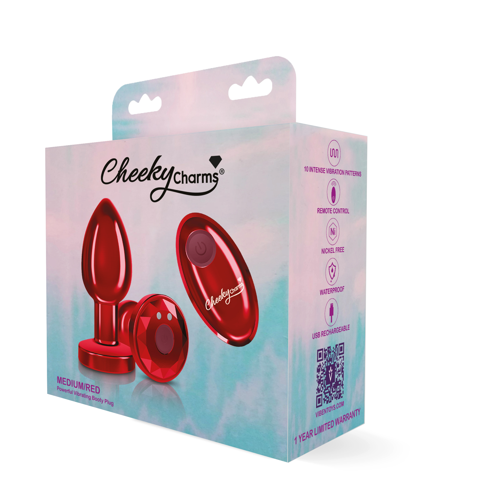 VB-CC9142 Cheeky Charms - Rechargeable Vibrating Metal Butt Plug With ...